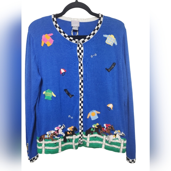 berek | Sweaters | Vintage Berek Horse Sweater Cardigan Sz Med Blue ...